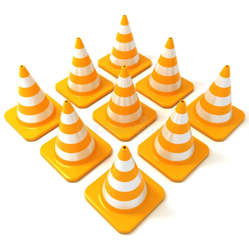 Traffic Cones Arranged in Square Form, Side View Stock Illustration ...