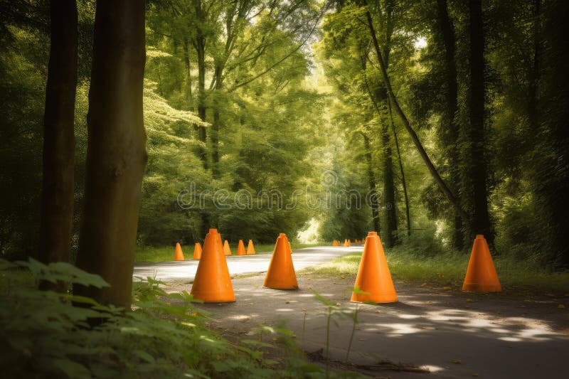 Traffic Cones in a Beautiful Natural Setting, Surrounded by Trees and ...