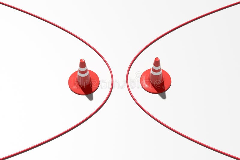 Traffic Cones Divided by a Red Line in Two Different Zones Stock ...