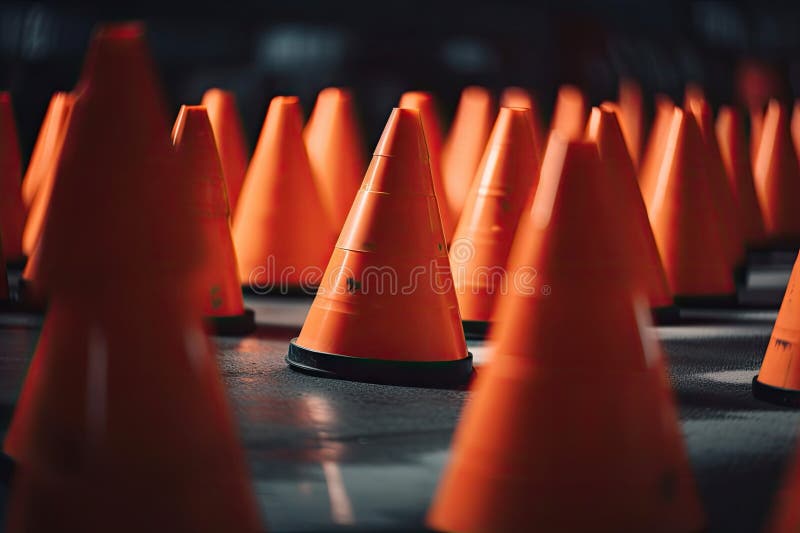 Traffic Cones in Geometric Pattern, Creating Unique Background Stock ...