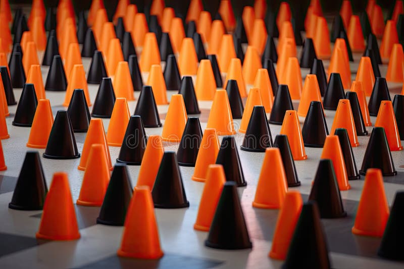 Traffic Cones in Geometric Pattern, Creating Unique Background Stock ...