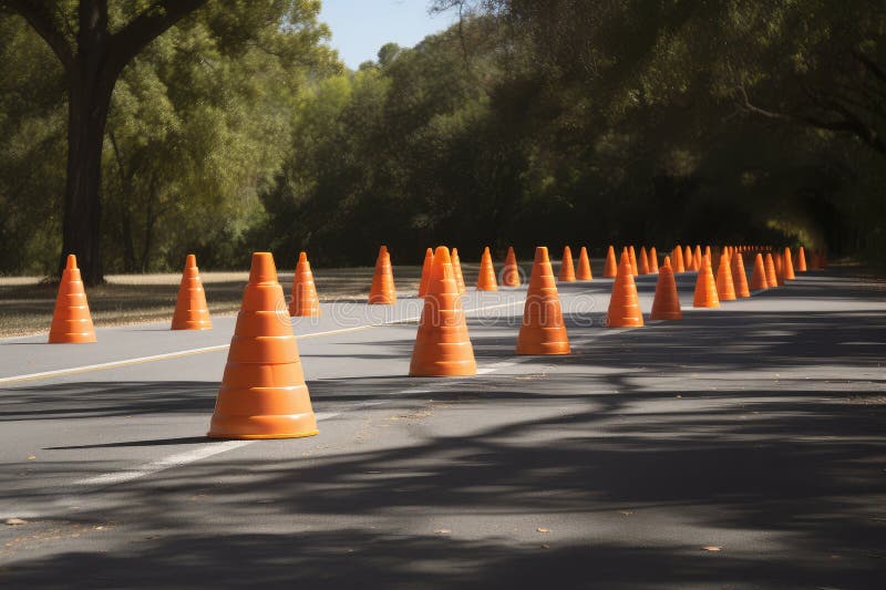 Traffic Cones in Line, Forming Straight and Orderly Path Stock ...