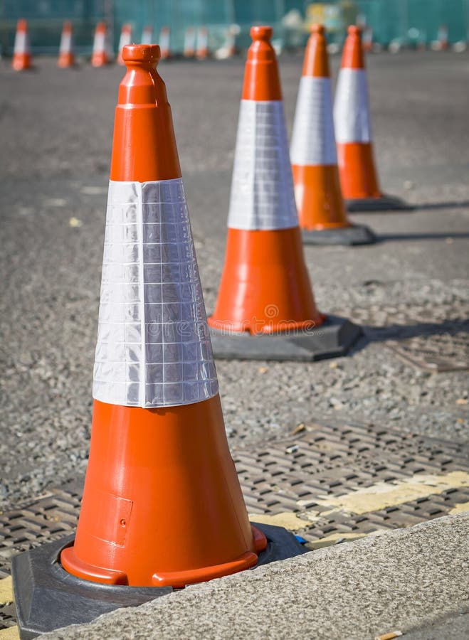 Traffic cones in line stock photo. Image of busy, cone - 56457344