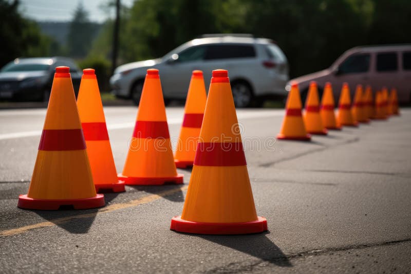 Traffic Cones Lined Up for Driving Practice Stock Photo - Image of ...