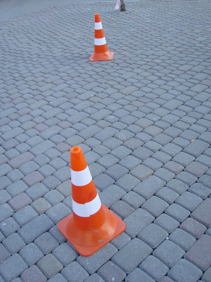 Traffic Cones Lined Up on the Side of Road Stock Image - Image of ...