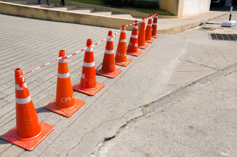 Traffic Cones are Lined Up in the Sun. Stock Image - Image of block ...