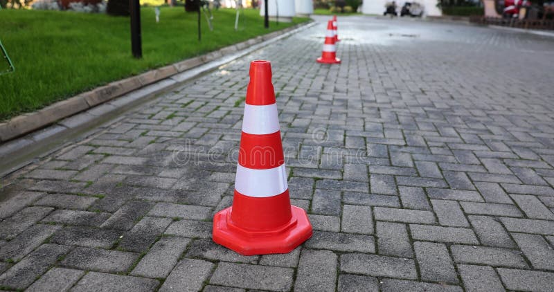 Traffic Cones on Pedestrian Zone Stand As Warning Symbol Stock Video ...