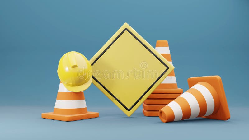 Traffic Cones Road Cones Safety Helmet and Road Sign 3d Rendering Stock ... Traffic Cones Road Cones Safety Helmet and Road Sign 3d Rendering Stock ...