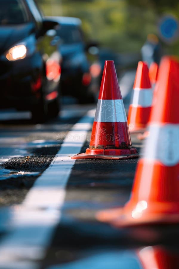 Traffic Cones by Roadside stock photo. Image of safety - 376028734