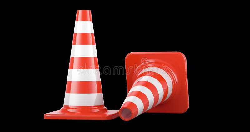 Traffic Cones, Rotation Animation. 3D Rendering Isolated on Transparent ...