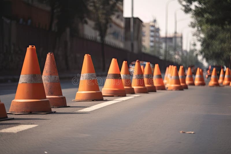 Traffic Cones in a Row, Marking Off a Construction Zone Stock ...