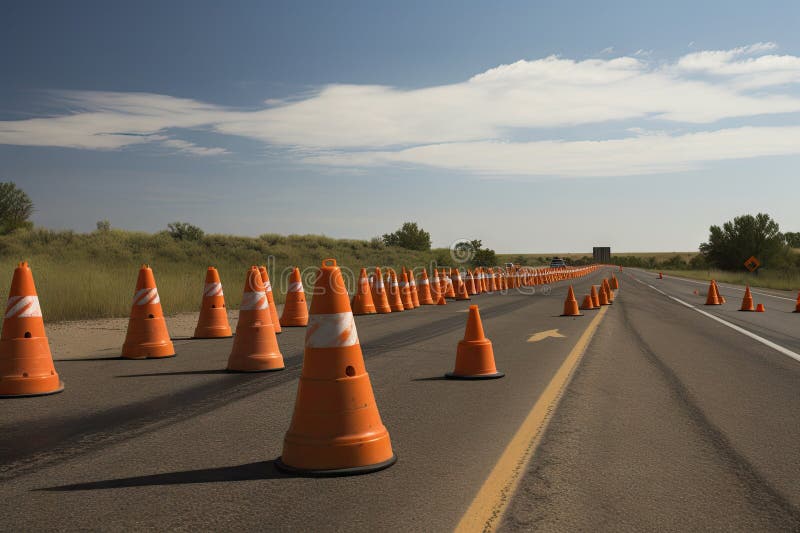 Traffic Cones in a Single-file Line, Marking Off Construction Zone ...