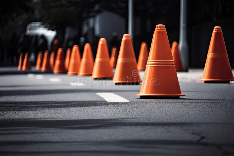 Traffic Cones in a Straight Line, Creating a Safe Path for Pedestrians ...