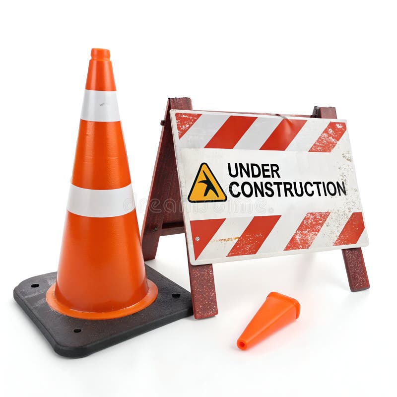 Traffic Cones and Under-construction Board Isolated on White Background ...
