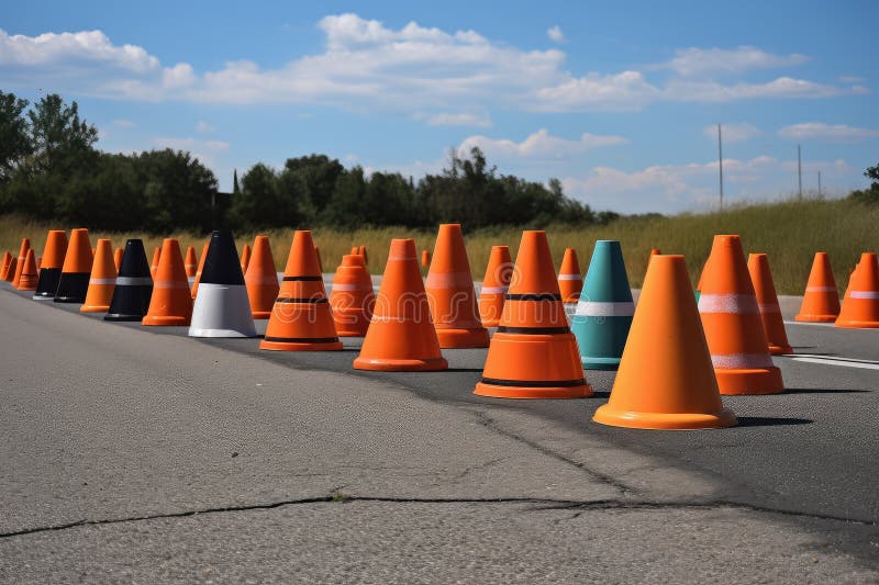 Traffic Cones in a Variety of Colors, Adding Visual Interest To the ...