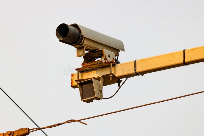 Traffic Control Camera on a Pillar Above the Road Stock Image - Image ...