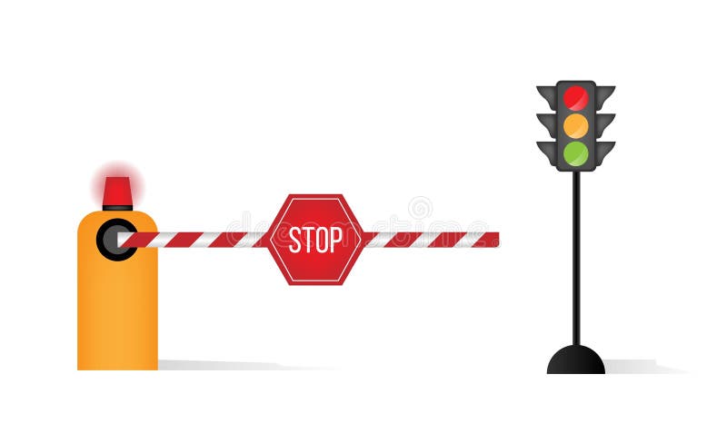 Traffic Control Elements Lights and Car Barrier with Stop Sign Stock ...