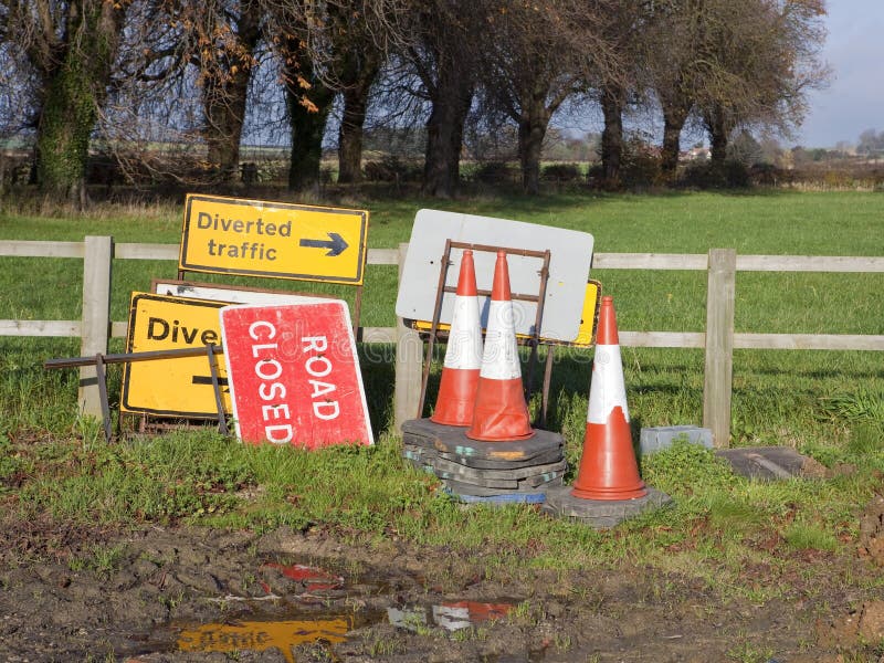 Rural English Highway Diversion Signs Stock Photo - Image of ...