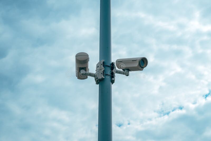 Traffic Control Surveillance Security Camera on Metallic Post Stock ...