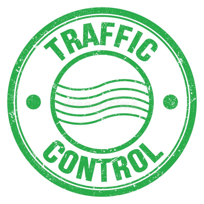 TRAFFIC CONTROL Text on Green Round Postal Stamp Sign Stock ...
