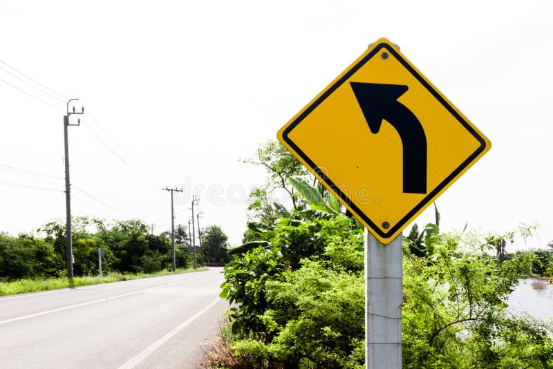 The Traffic Curve of Right Arrow in Yellow Sign Stock Image - Image of ...