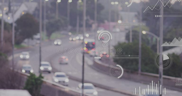 Traffic Data Visualization Image Over Busy Highway with Moving Cars ...
