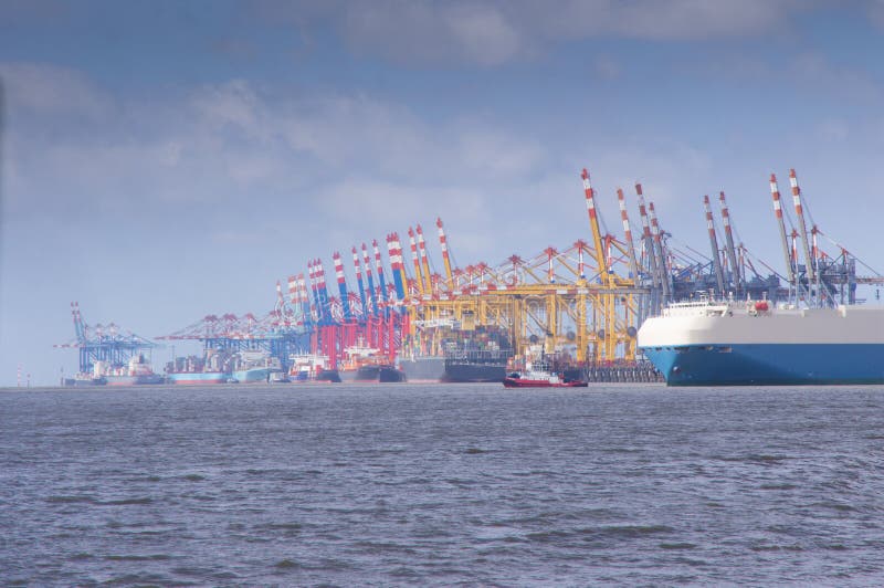 Traffic at the Deep Sea Port of Bremerhaven Stock Image - Image of ...