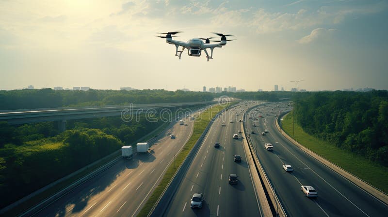 Traffic Drone Controlling Highway Stock Photo - Image of highway ...