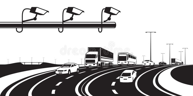 Traffic Enforcement Cameras on Speed Highway Stock Vector ...