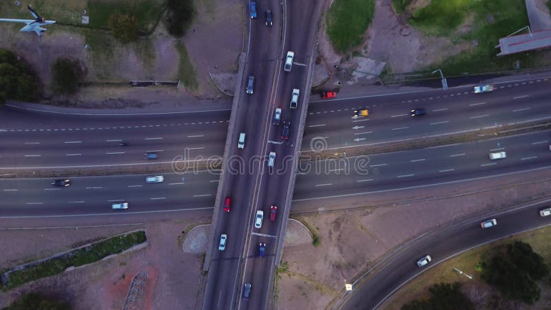 Traffic Flow in a Freeway Interchange, Top Down Aerial View, Rotating ...