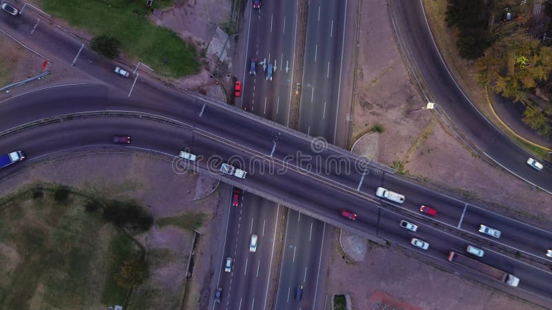 Traffic Flow in a Freeway Interchange, Top Down Aerial View, Steady ...