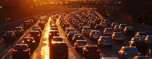 Traffic on the Freeway in Large Traffic Lights Stock Image - Image of ...