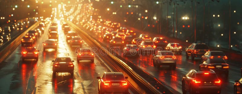 Traffic on the Freeway in Large Traffic Lights Stock Image - Image of ...