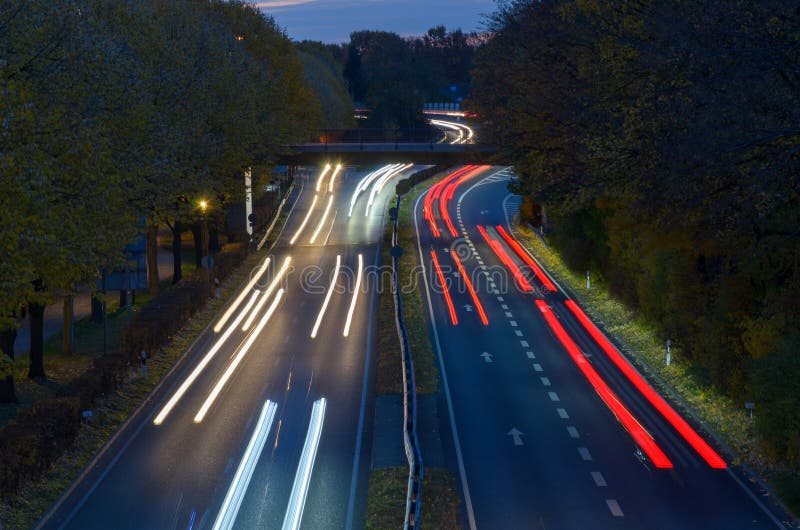 Traffic on a Freeway at Night in a Long Exposure Stock Photo - Image of ...