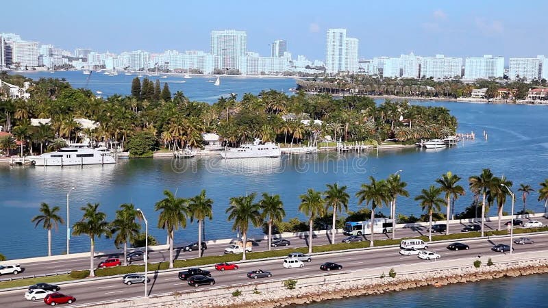 Traffic on Freeway To Miami Beach in Florida, Aerial View Stock Footage ...