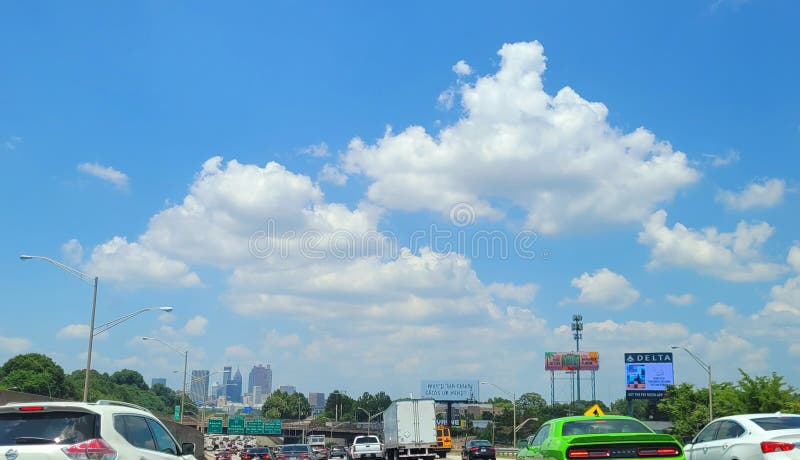 Traffic while Going To a Big City in US Stock Image - Image of cloud ...