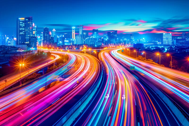 Traffic on Highway at Night with Long-exposure Effect - AI Generated ...