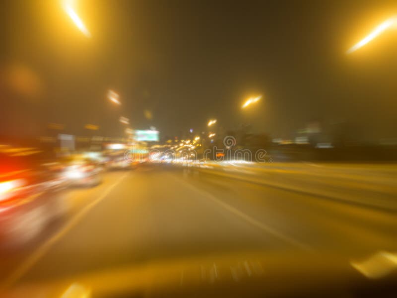 Traffic on the Highway Up the Freeway at Night Flat View Zoom Bl Stock ...