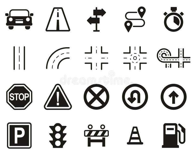 Traffic Icons Black & White Set Big Stock Vector - Illustration of road ...