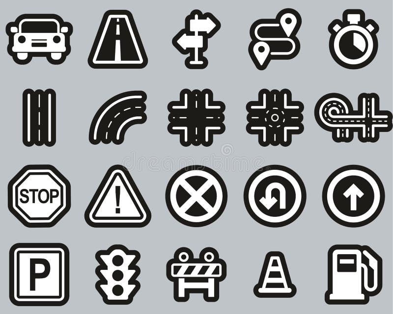 Traffic Icons White on Black Sticker Set Big Stock Vector ...