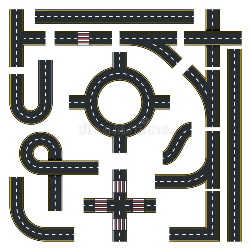 Traffic Interchange Kit. Set of Seamless Road Top View Stock Vector ...