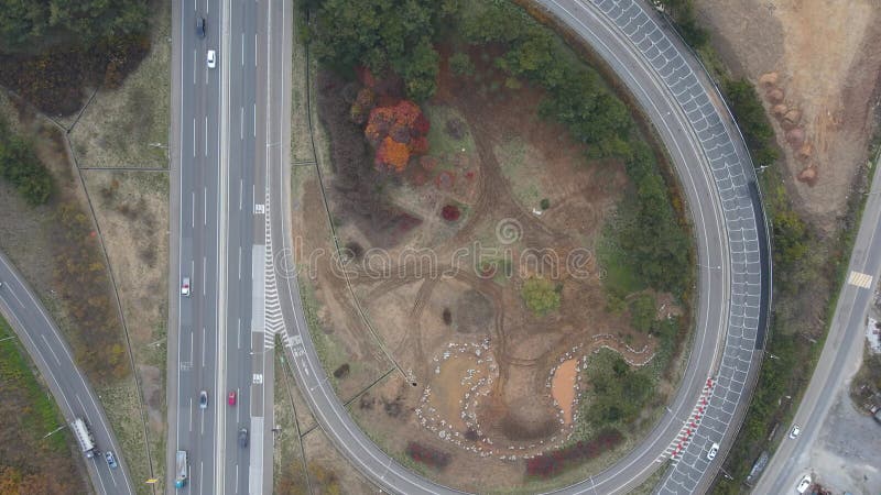 Traffic Intersection in the Form of Loop and Trees Suburb Aerial View ...