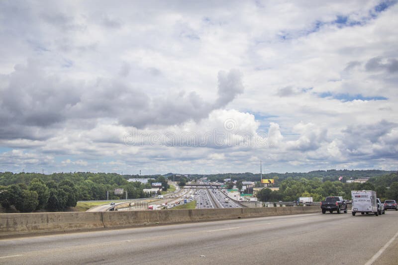 Traffic on Interstate 285 from a Bridge Distant View Editorial ...