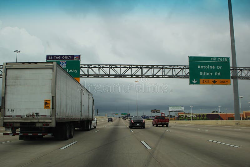 Houston Interstate 10 West Highway Sign With Sunrise Sky Stock Photo ...