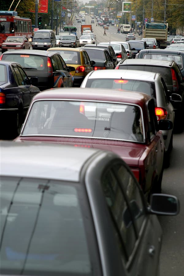 A Traffic Jam with Rows of Cars Stock Image - Image of interstate ...