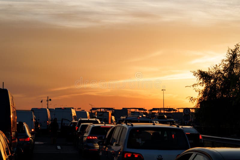 Traffic Jam at the Border Crossing Point between the Countries Stock ...