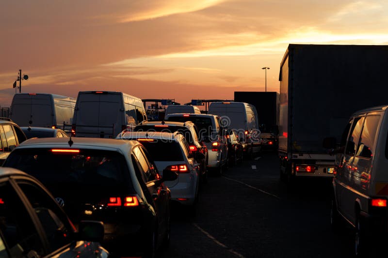 Traffic Jam at the Border Crossing Point between the Countries Stock ...