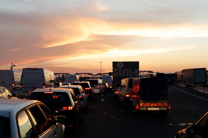 Traffic Jam at the Border Crossing Point between the Countries Stock ...