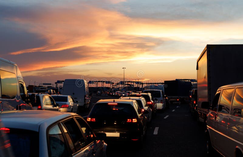 Traffic Jam at the Border Crossing Point between the Countries Stock ...