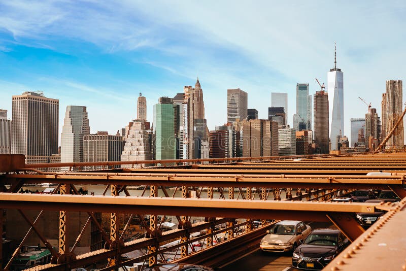Manhattan Skyline Traffic Jam Editorial Stock Photo - Image of bridge ...